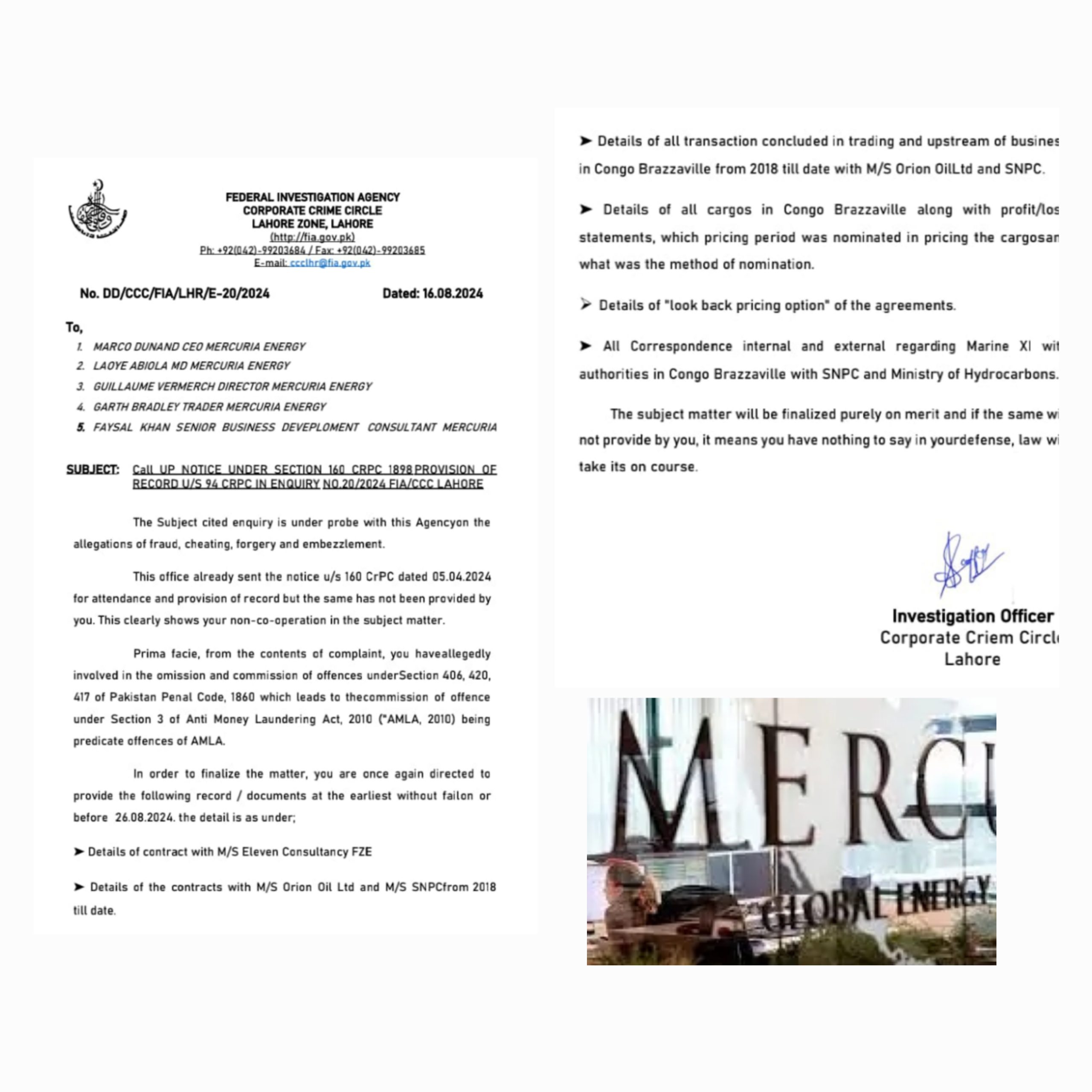 Mercuria Senior Management Evading Disclosure And Failure To Present Documents; - Daily ...